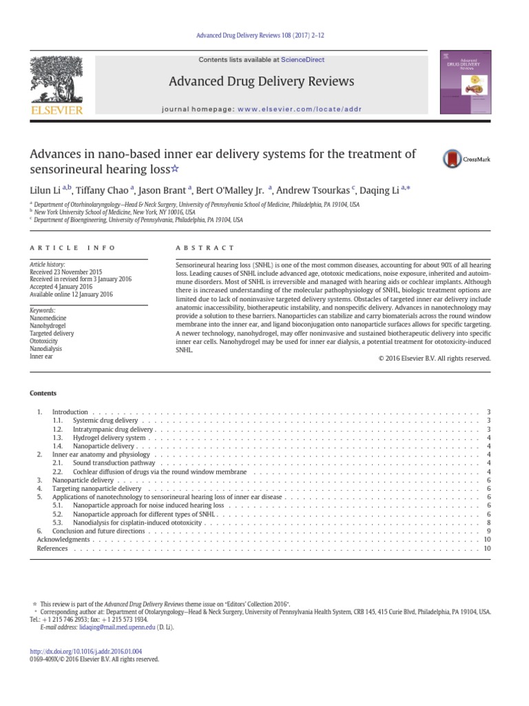 Advances in Nano-Based Inner Ear Delivery Systems For The Treatment of ...