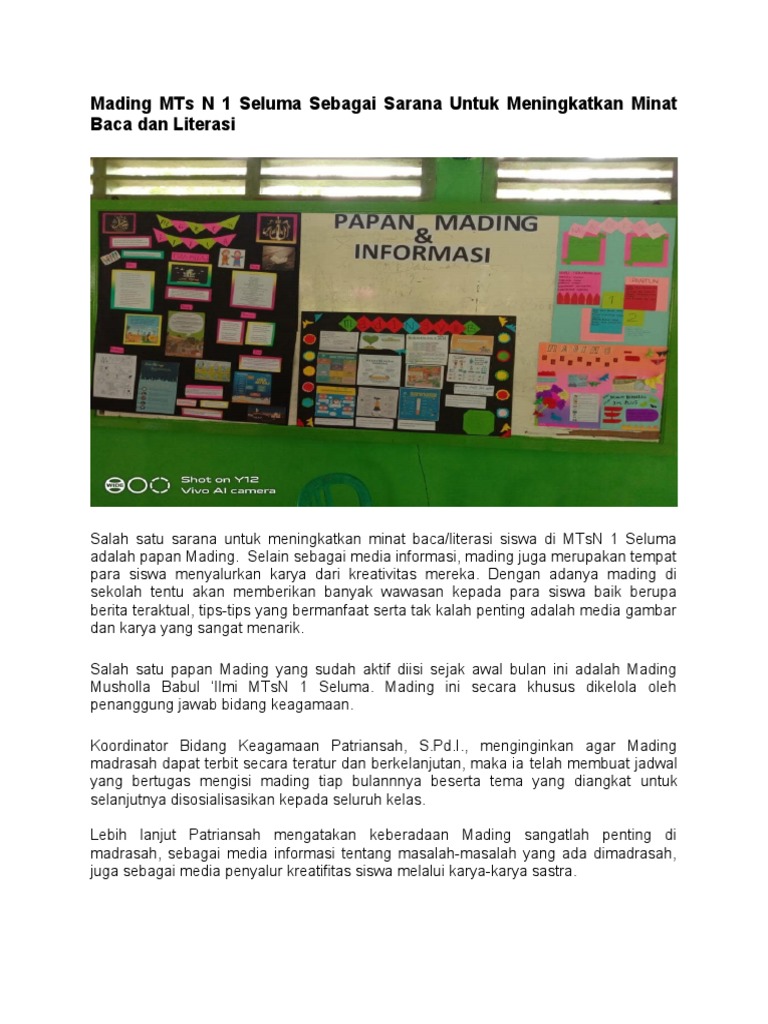 Mading MTs N 1 Seluma Sebagai Sarana Untuk Meningkatkan Minat Baca Dan Literasi | PDF
