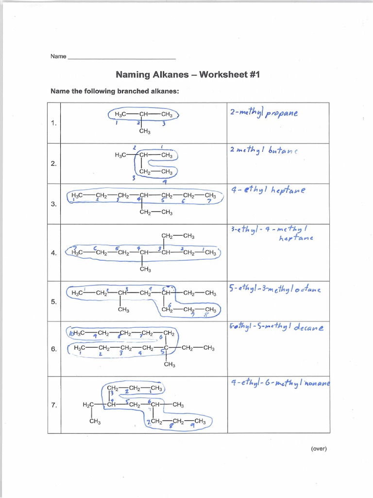 12CHE-WS-Naming and Drawing Alkanes, Alkenes, Alkynes-Answers | PDF
