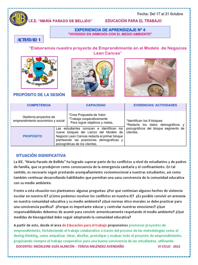 Experiencia de Aprendizaje IV Act 1 Ept - 2022 | PDF | Iniciativa empresarial | Evaluación