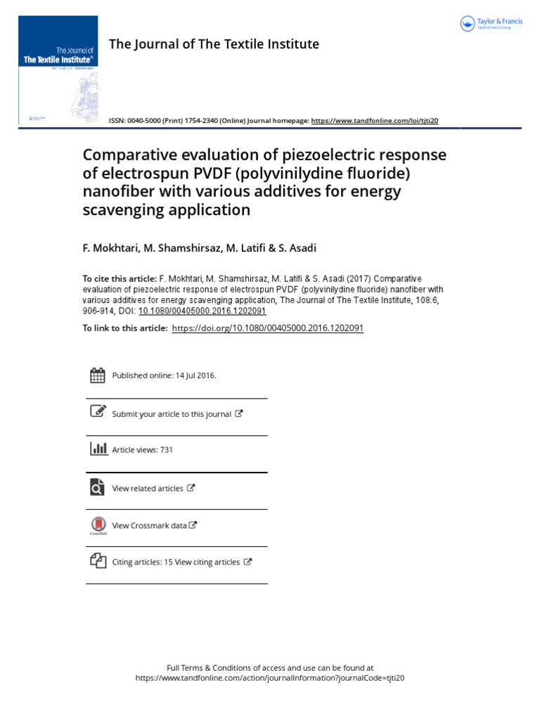 Comparative Evaluation of Piezoelectric Response of Electrospun PVDF Polyvinilydine Fluoride ...