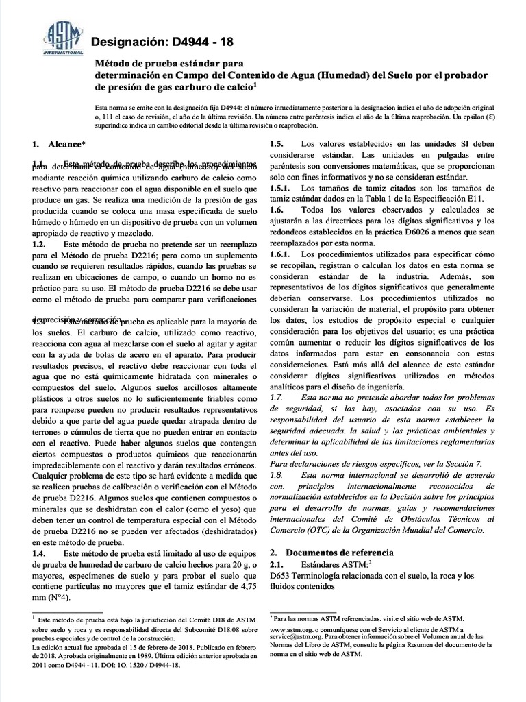 ASTM-D4944 Speedy ESPAÑOL | PDF | Calibración | Agua