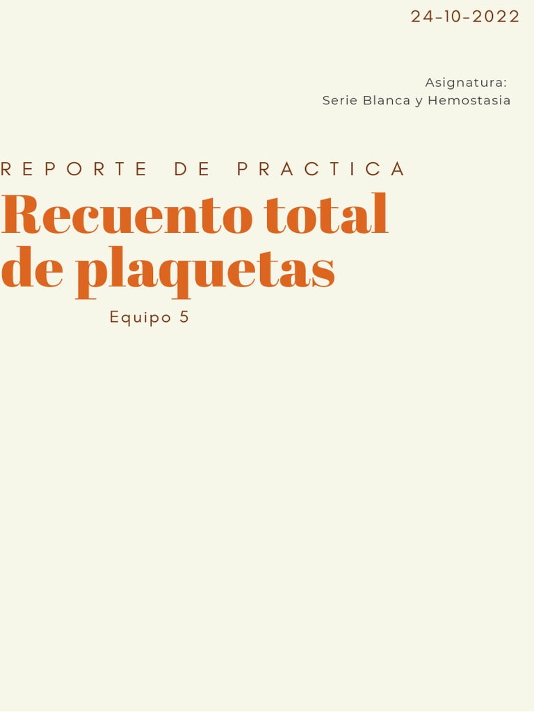 Recuento Total de Plaquetas | PDF | Plaqueta | Sangre Recuento Total de Plaquetas | PDF | Plaqueta | Sangre