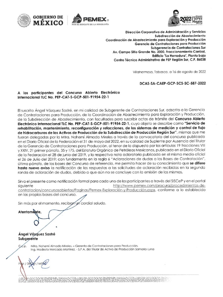 08 Aviso 2do. Diferimiento de Notificación de Respuestas - PEP-CAT-S ... 08 Aviso 2do. Diferimiento de Notificación de Respuestas - PEP-CAT-S ...
