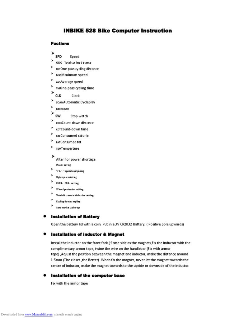 INBIKE 528 Bike Computer Instruction Manual | PDF | Equipment | Electricity