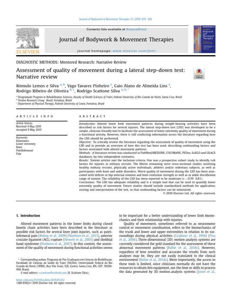 Assessment of Quality of Movement During A Lateral Step-Down Test ...