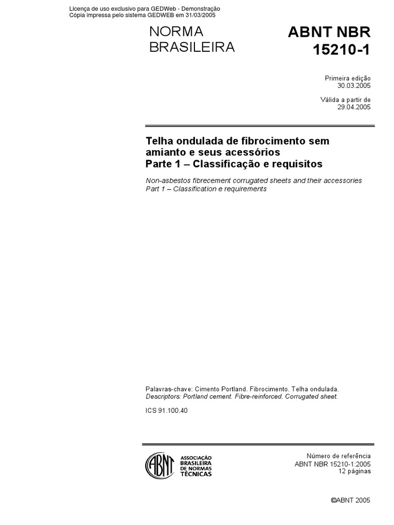 NBR 15210-1 - Telha Ondulada de Fibrocimento Sem Amianto | PDF ...