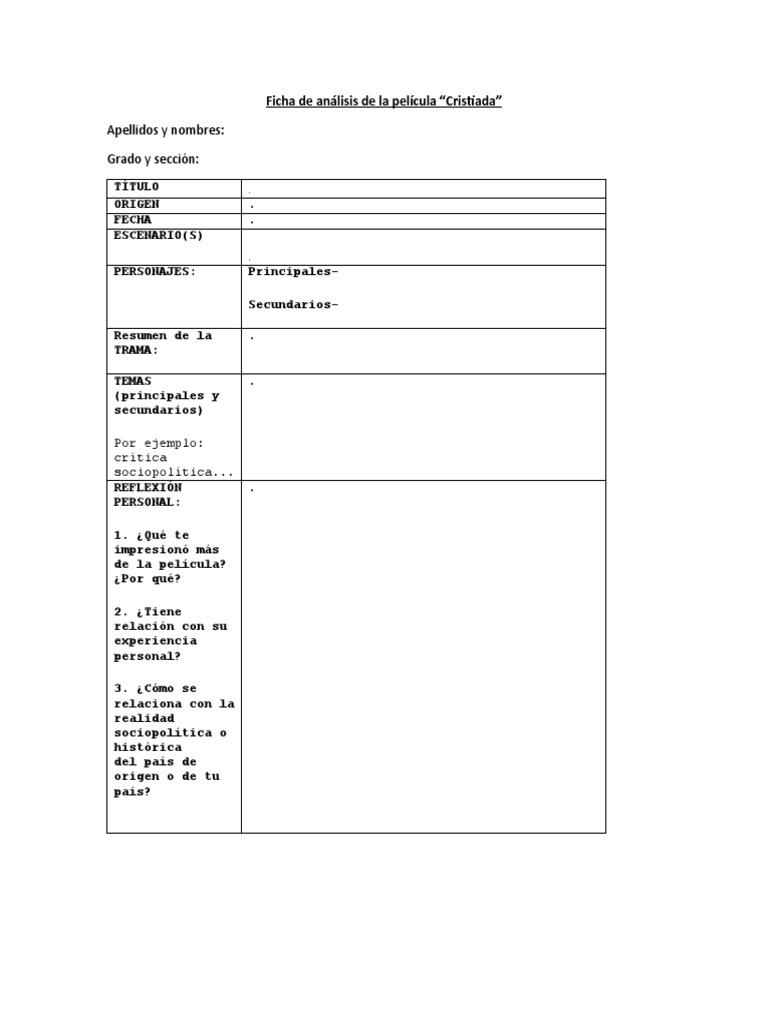 Ficha de Análisis de La Película | PDF