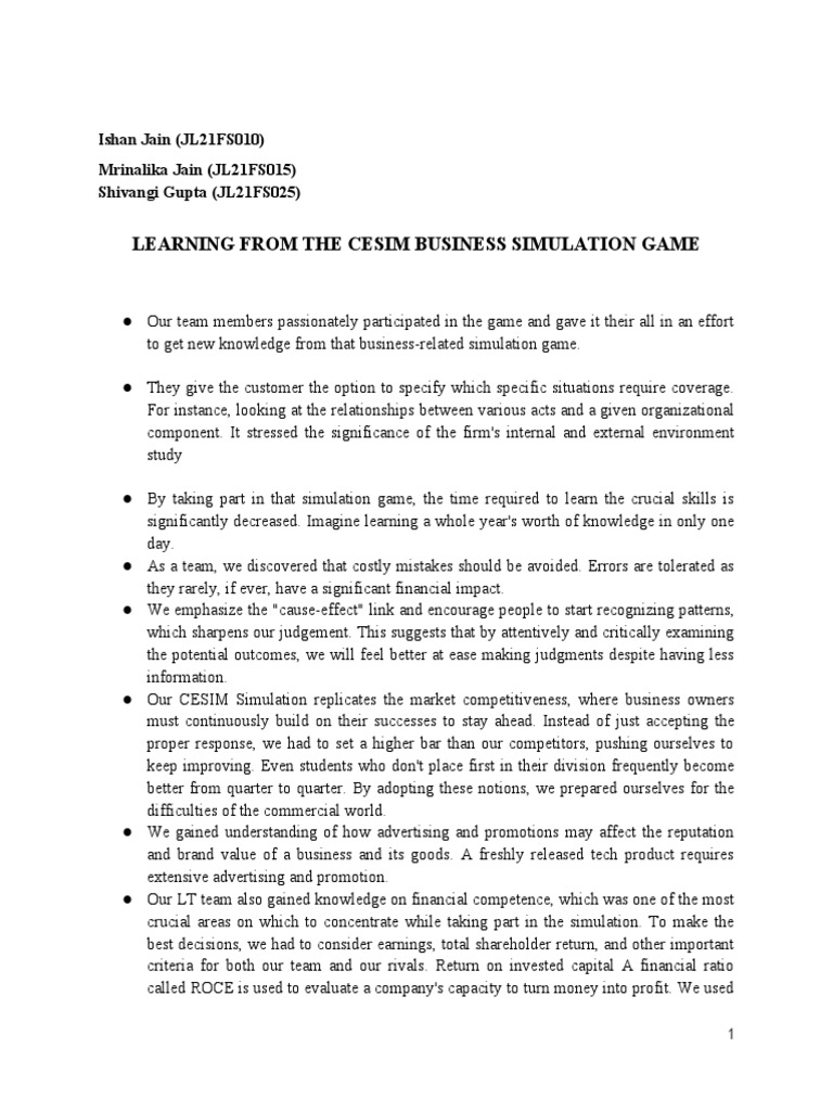 Cesim Simulation Learnings | PDF | Corporate Social Responsibility ...