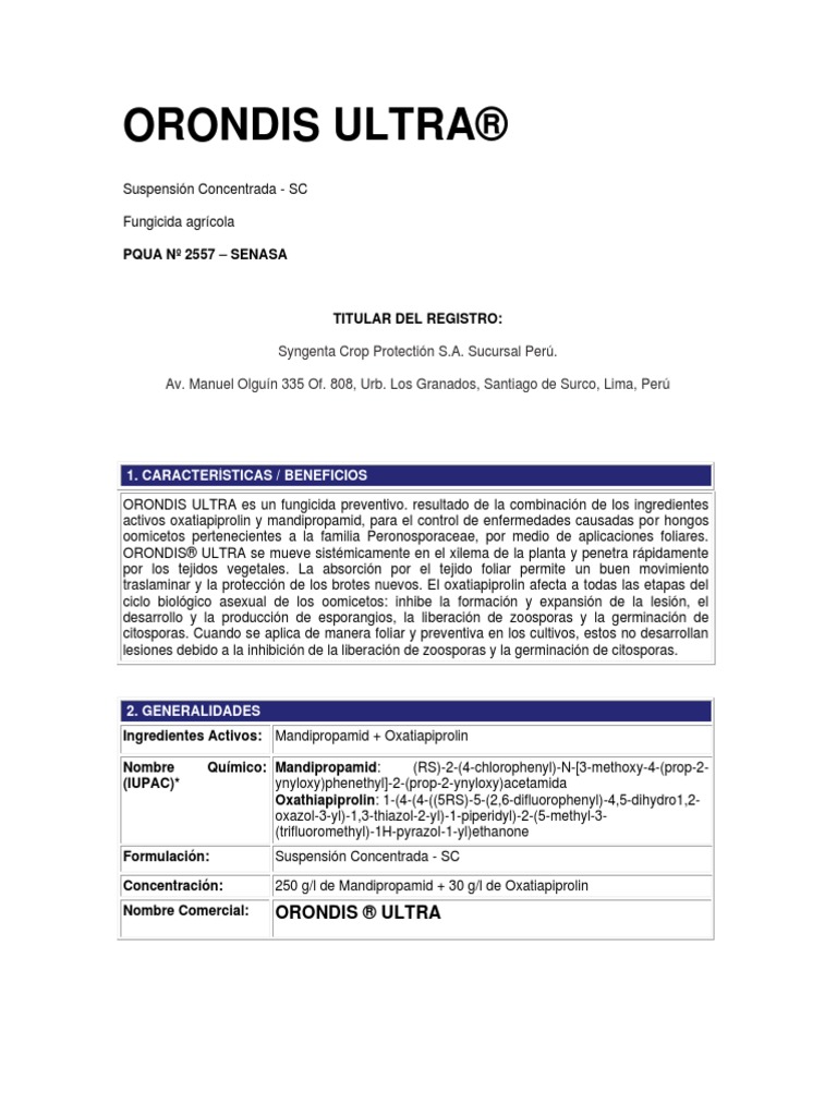 Fungicida Preventivo Orondis Ultra SC | PDF | Agua | Residuos