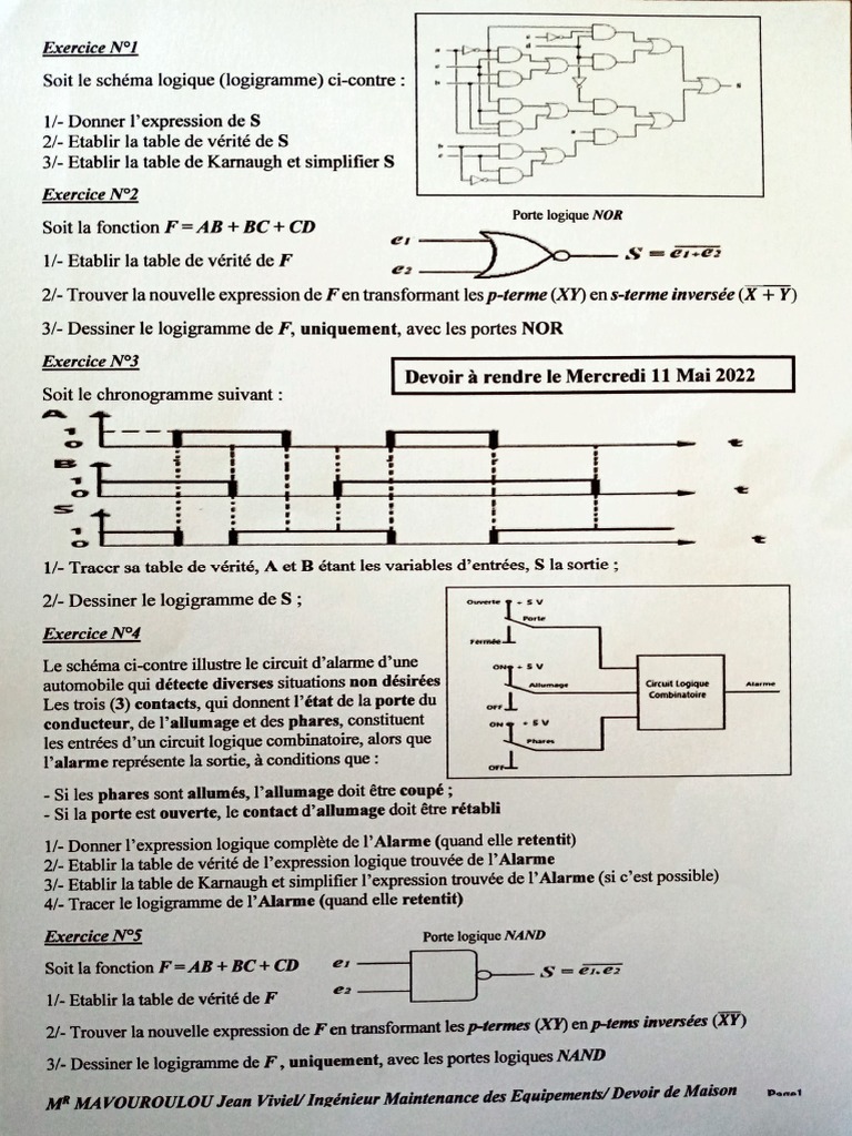 Devoir D'électronique Numérique | PDF | Fonction logique | Électrotechnique