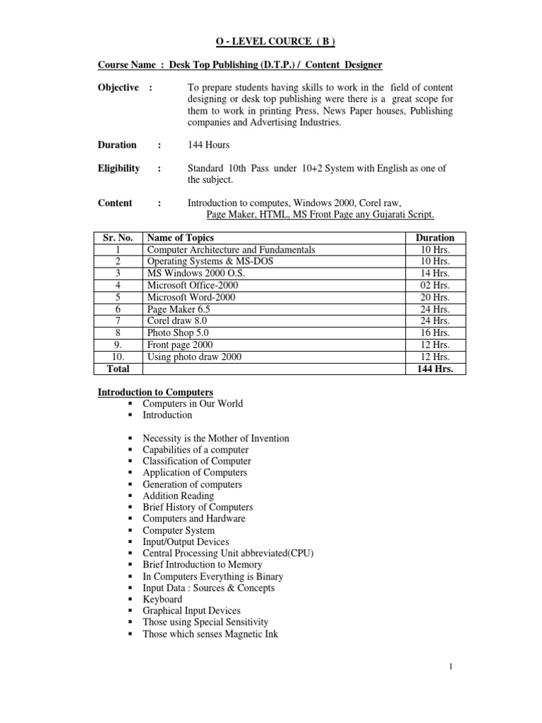 DTP Course Syllabus | PDF | Typefaces | Microsoft Windows