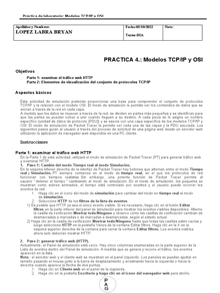 Practica 4 - Modelo TCP-IP y OSI | PDF | Modelo osi | Protocolos de internet