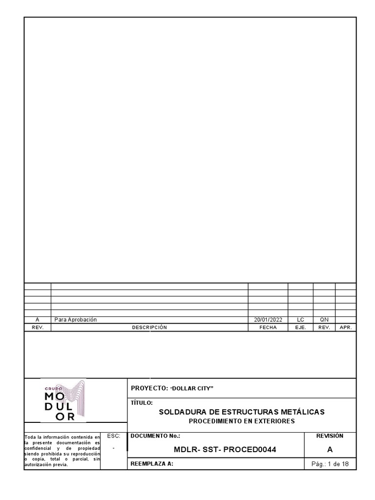 MDLR - SST - Proced Soldadura Estructura | PDF | Soldadura | Construcción