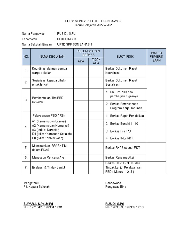 Form Monev PBD 2022 | PDF