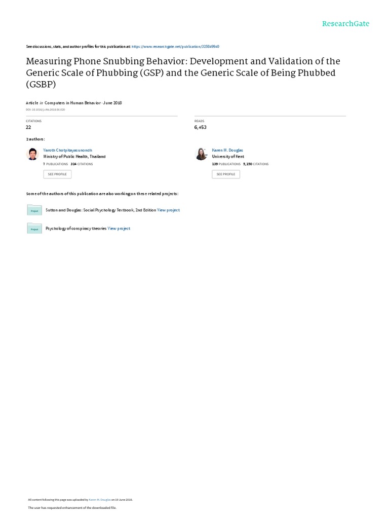 Development and Validation of the Generic Scale of Phubbing (GSP) and ...