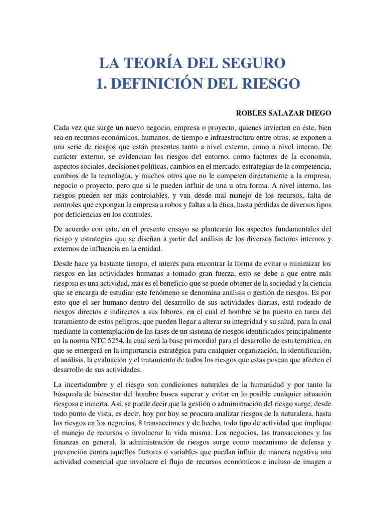 Definición Del Riesgo | Descargar gratis PDF | Riesgo | Business