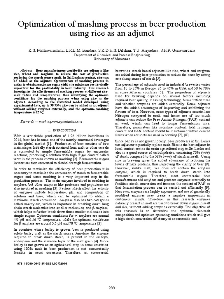 Optimization of Mashing Process in Beer Production Using Rice | PDF ...
