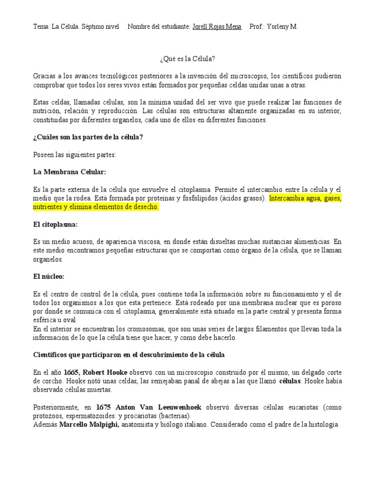 Tema La Célula. 7° | PDF | Biología Celular) | Organismos