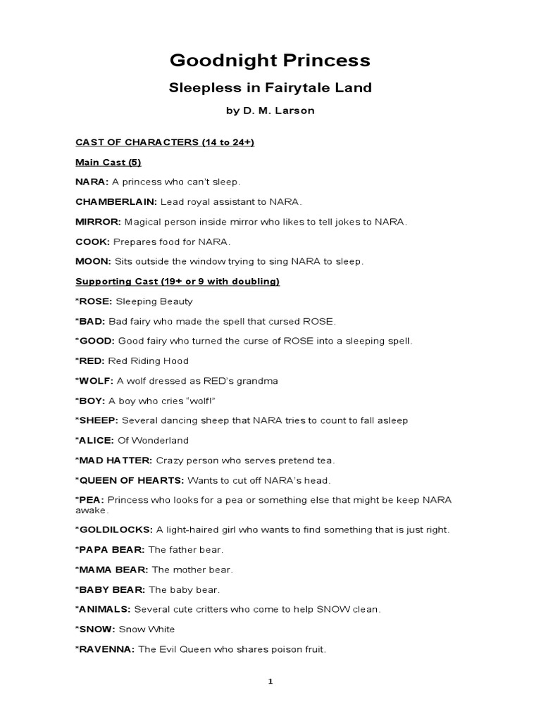 Goodnight Princess Script Pdf Goldilocks And The Three Bears