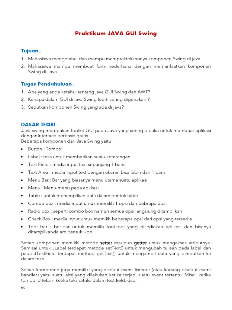 Pemrograman Berorientasi Objek Lanjutan 2022 (Praktikum2 GUI) | PDF