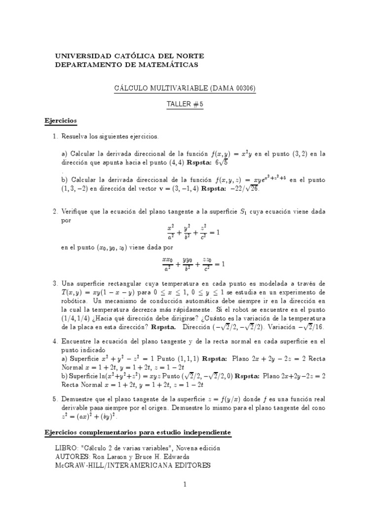 Taller 5 Calculo Multivariable (Dama 306) (01-2022) | PDF | Física ...