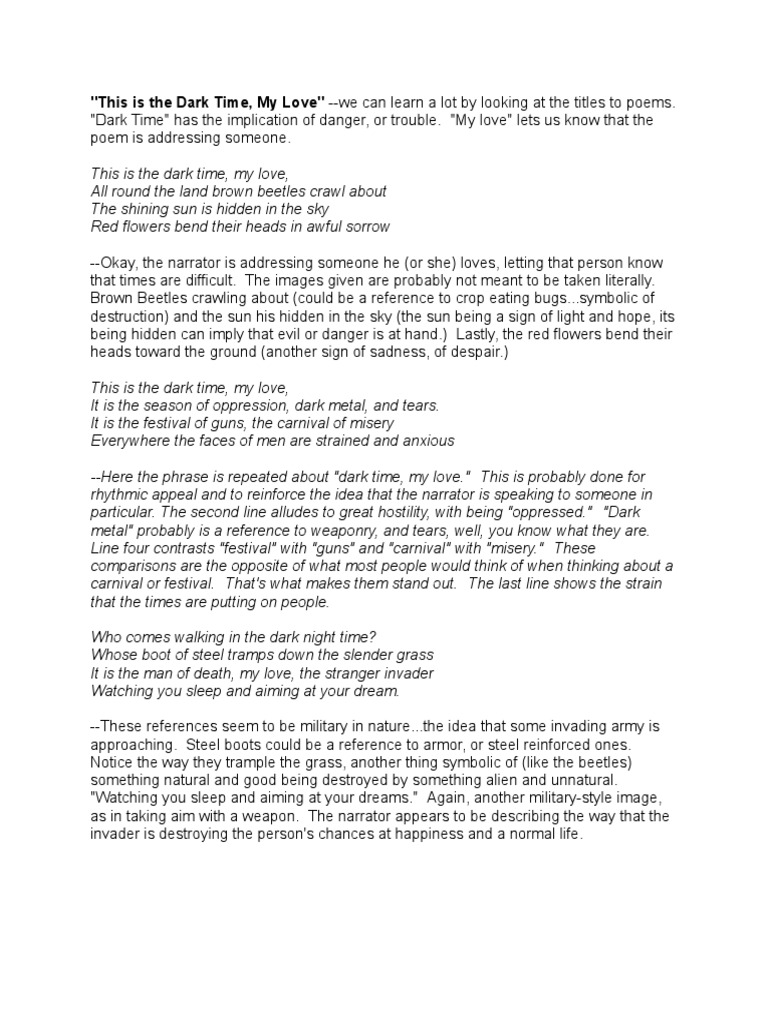Dark Times: Analyzing Carter's Poem | PDF | Poetry