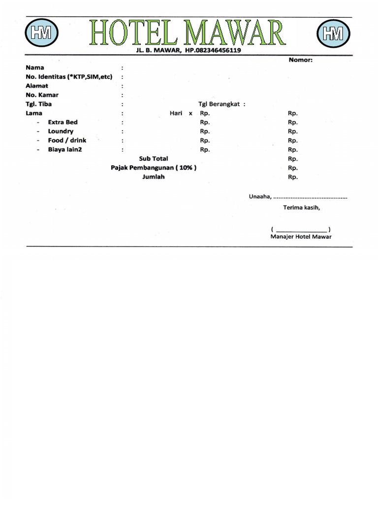 Nota Hotel Mawar | PDF