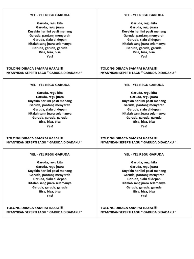 Yel - Yel Pramuka Regu Garuda | PDF