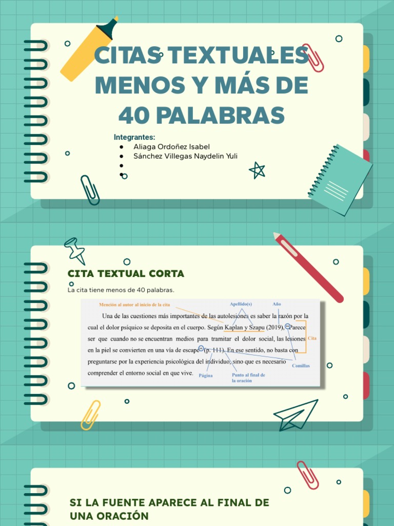 Citas Textuales Más y Menos de 40 Palabras | PDF Citas Textuales Más y Menos de 40 Palabras | PDF