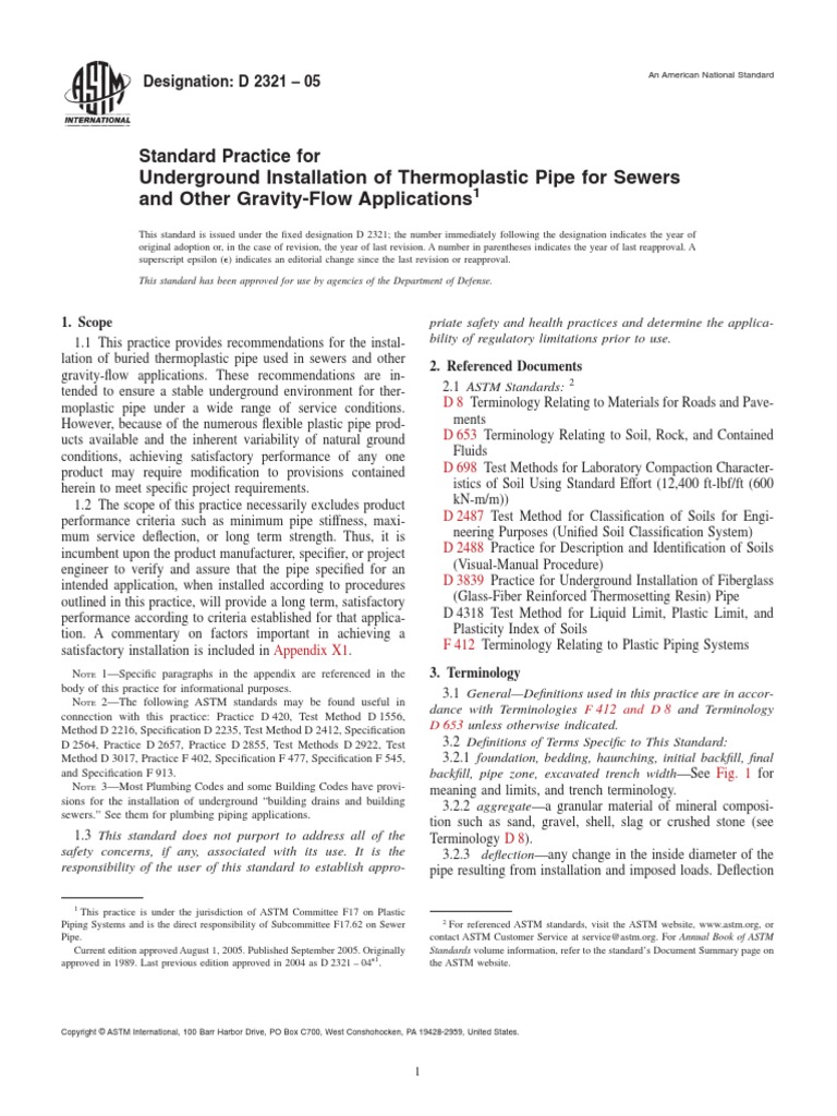 ASTM D2321 UndergroundInstallationforGravityFlow | PDF | Pipe (Fluid ...