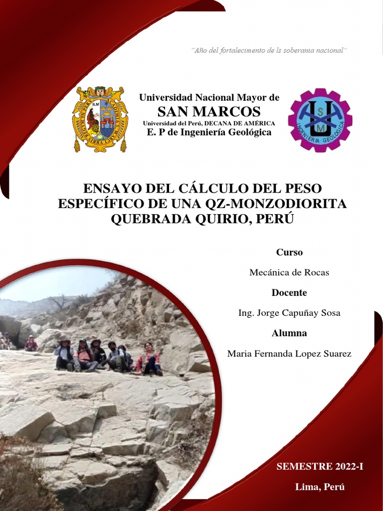 Cálculo Peso Específico Qz-Monzodiorita | PDF | Roca (geología) | Roca ...