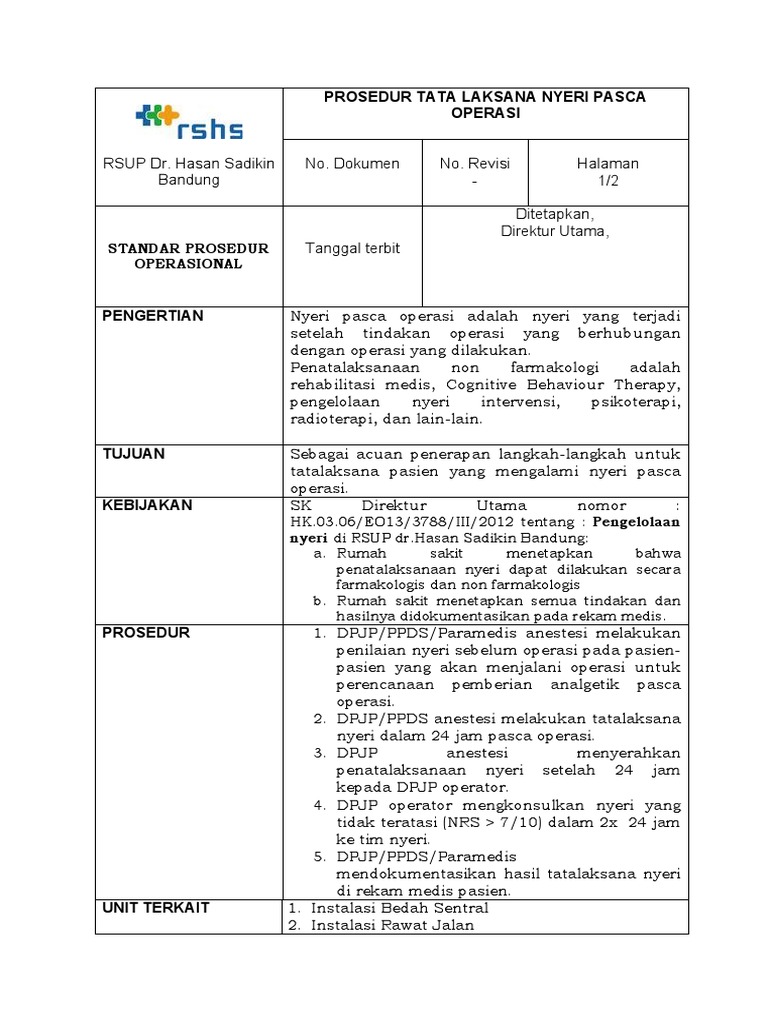 SOP Nyeri Pasca Operasi | PDF