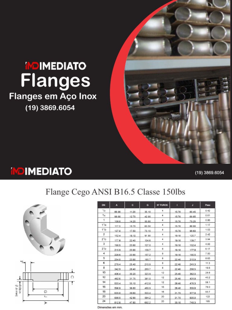 Catálogo de Flanges ANSI B16.5 em Diferentes Classes de Pressão e Tipos ...