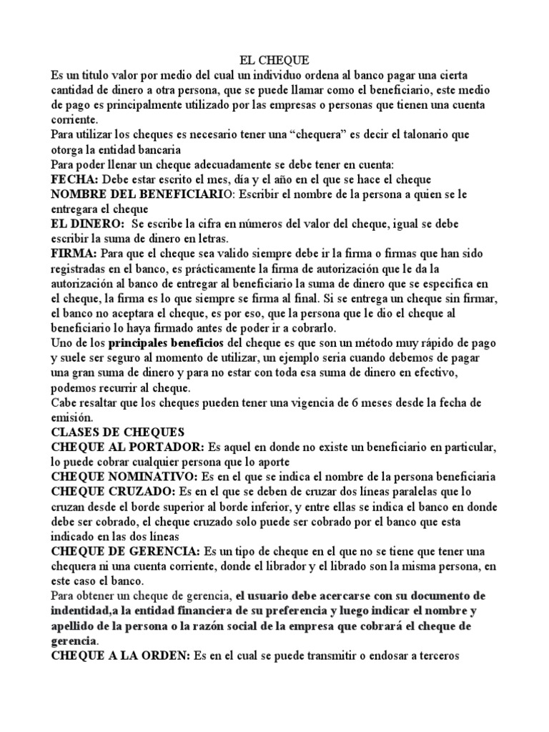 El Cheque | PDF | Cheque | Dinero