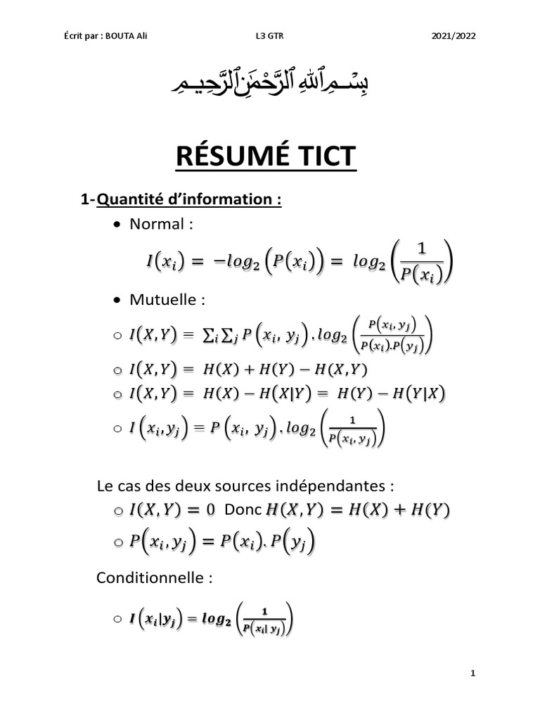 Résumé Tict | PDF | Cybernétique | Algorithmes