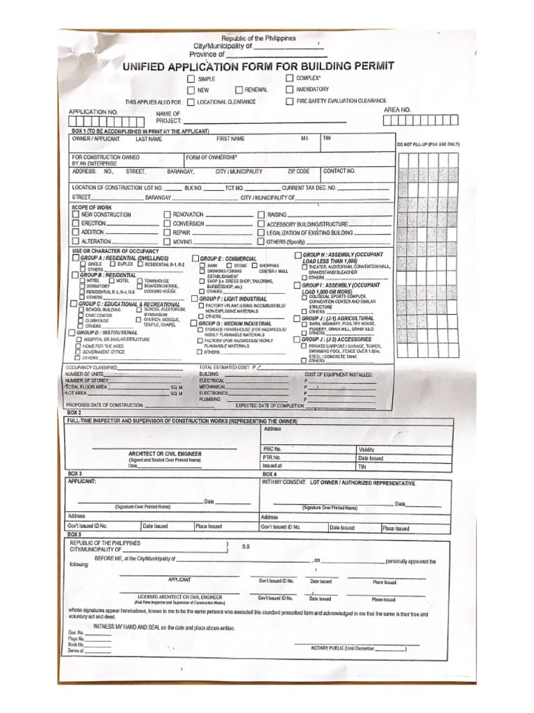 Unified Application Form For Building Permit | PDF