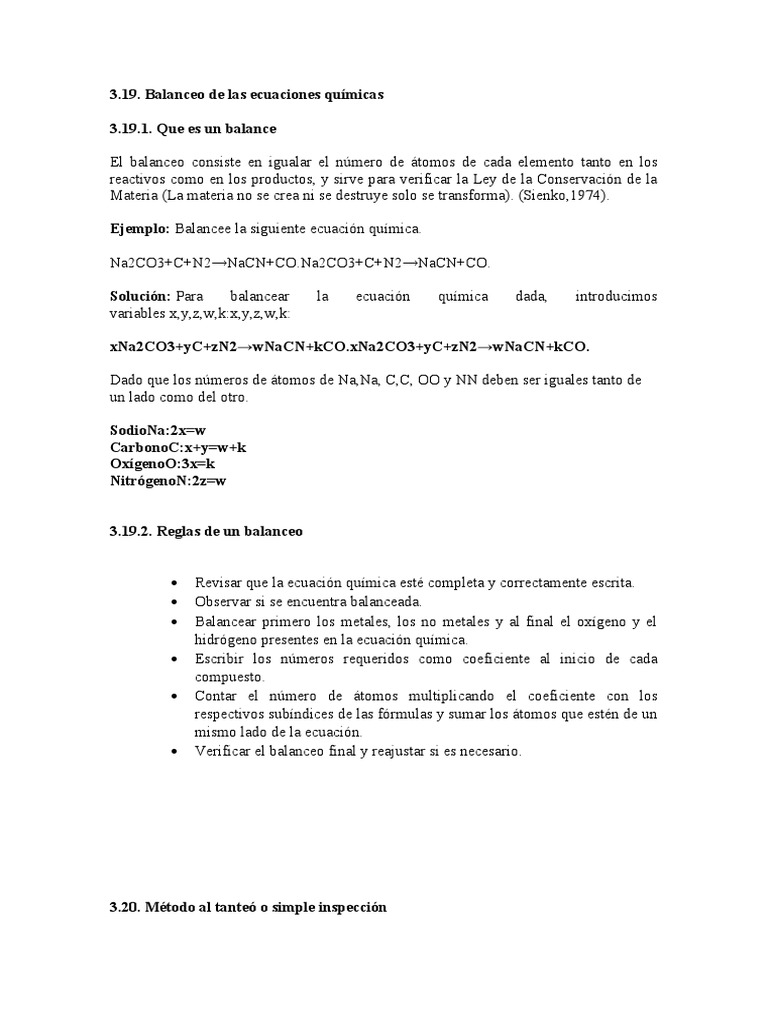Balanceo de Ecuaciones Químicas | PDF | Redox | Procesos unitarios