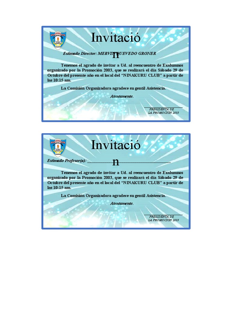 Carta de Invitación A Profesores para Reencuentro 2022 | PDF