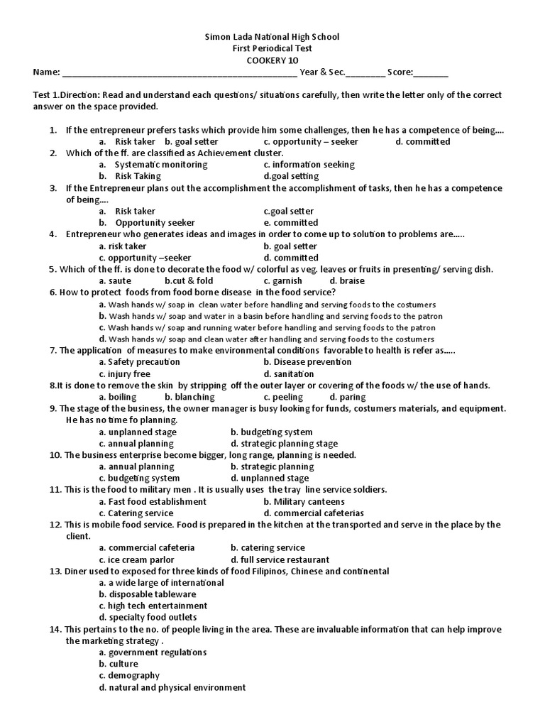 Grade 10 TLE FIRST GRADING | PDF | Egg As Food | Food And Drink