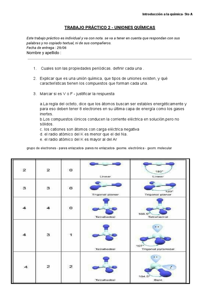Trabajo Práctico 2 - Uniones Químicas | PDF