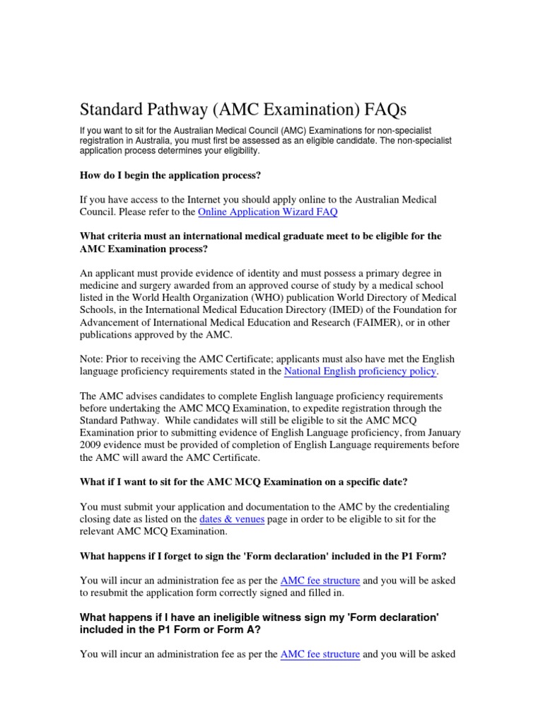 Standard Pathway (AMC Examination) FAQs | PDF | Medical Education ...