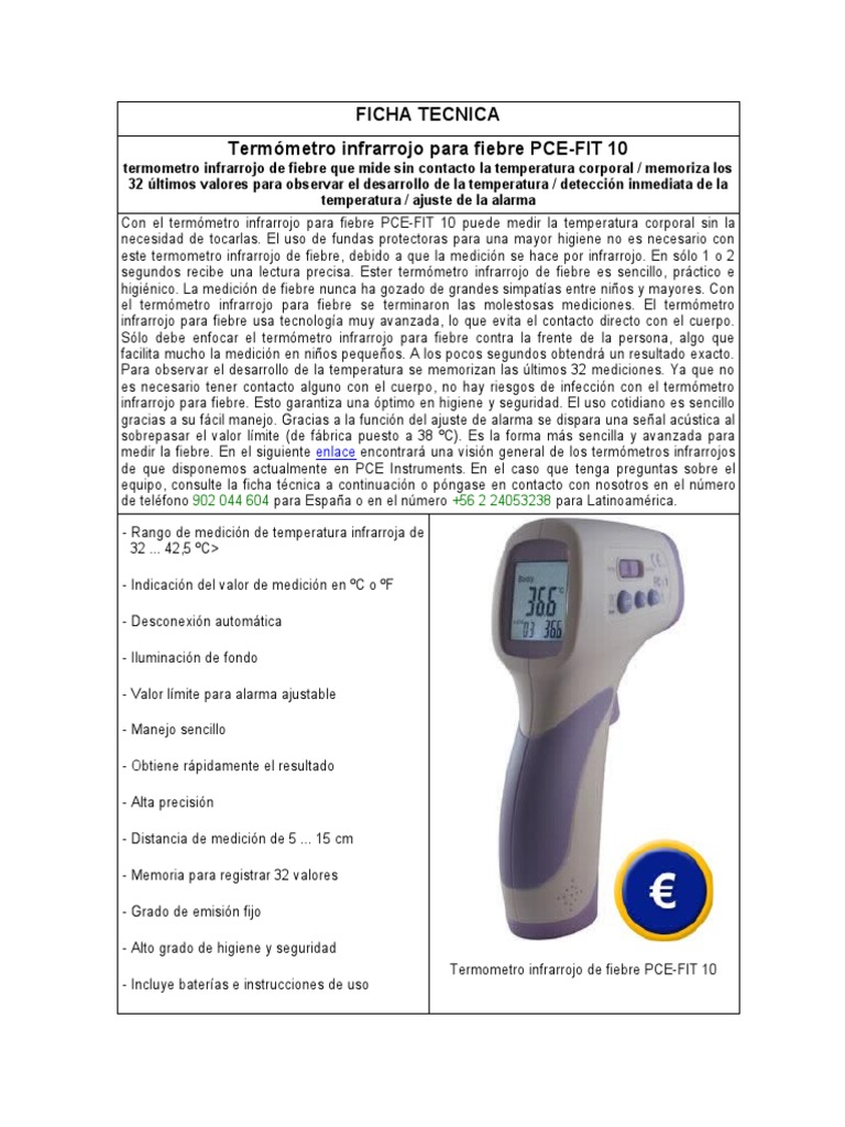 FICHA TECNICA Termómetro | Descargar gratis PDF | Infrarrojo | Termómetro