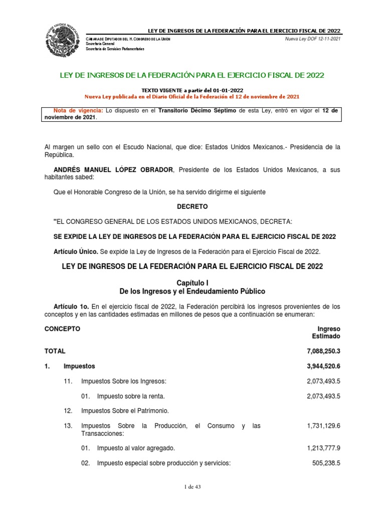 Ley de Ingresos de La Federacion | PDF | Bancos | Deuda