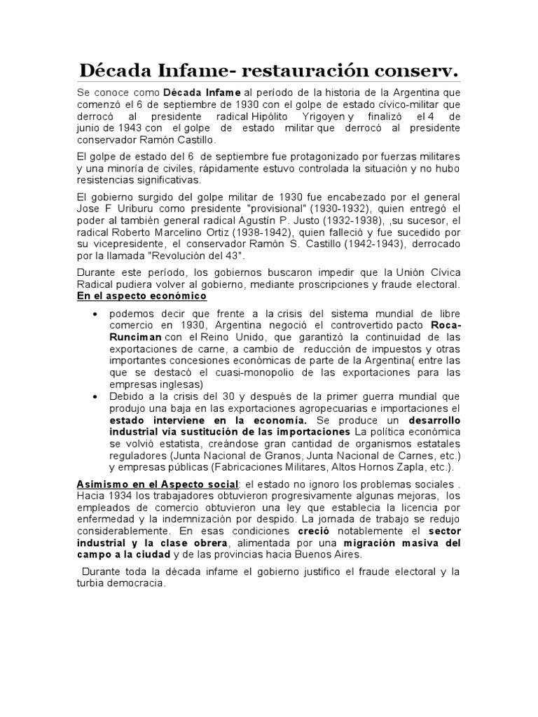 La Década Infame en Argentina | PDF | Argentina | Gobierno