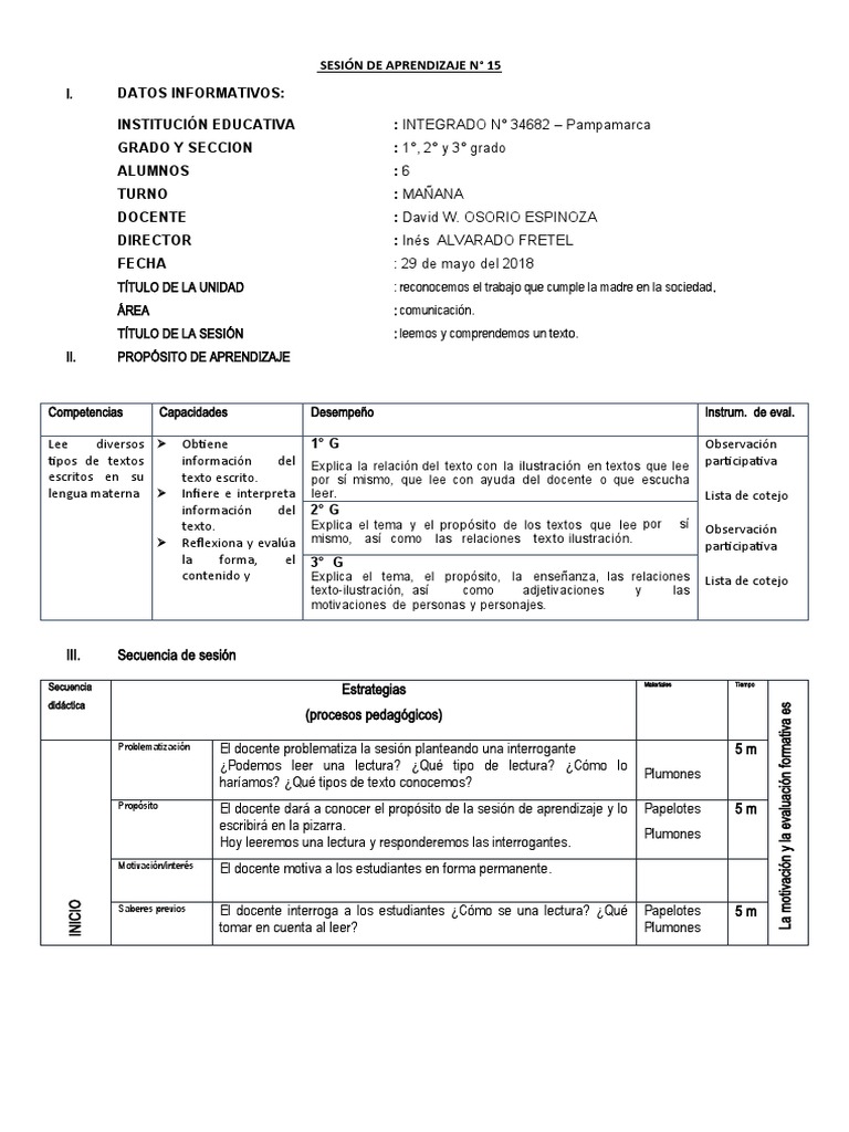 SESIÓN DE APRENDIZAJE #10 Com | PDF | Aprendizaje | Maestros
