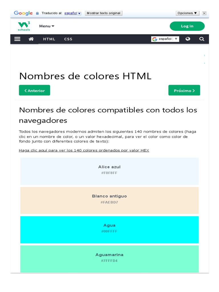 Nombres de Colores HTML - Español | PDF | Hojas de estilo en cascada ...