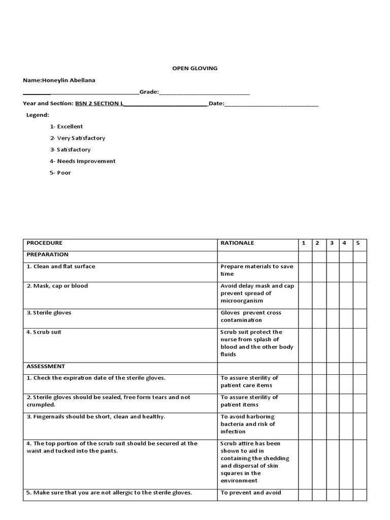 1.2 Level 2 Nursing Procedure Checklist | PDF | Catheter | Glove