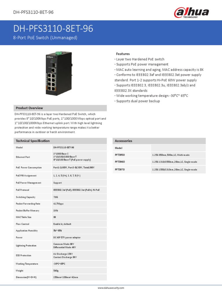 DH PFS3110 8et 96 - New | Download Free PDF | Network Switch | Ethernet