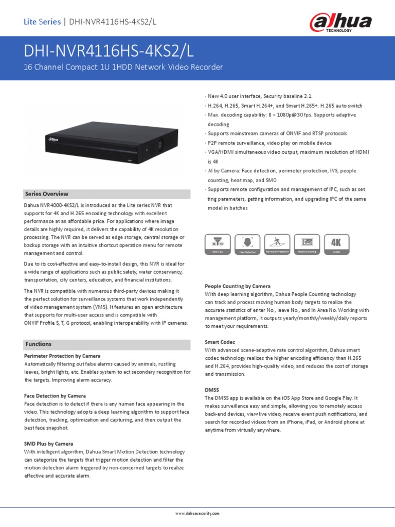Lite Series Dhi-Nvr4116hs-4ks2 L | PDF | Hdmi | Ios